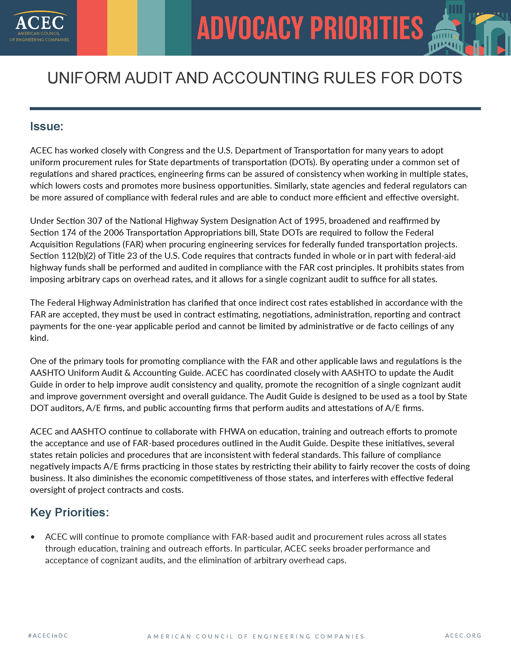 Fact Sheet on Uniform Audit and Accounting Rules for State DOTs – ACEC