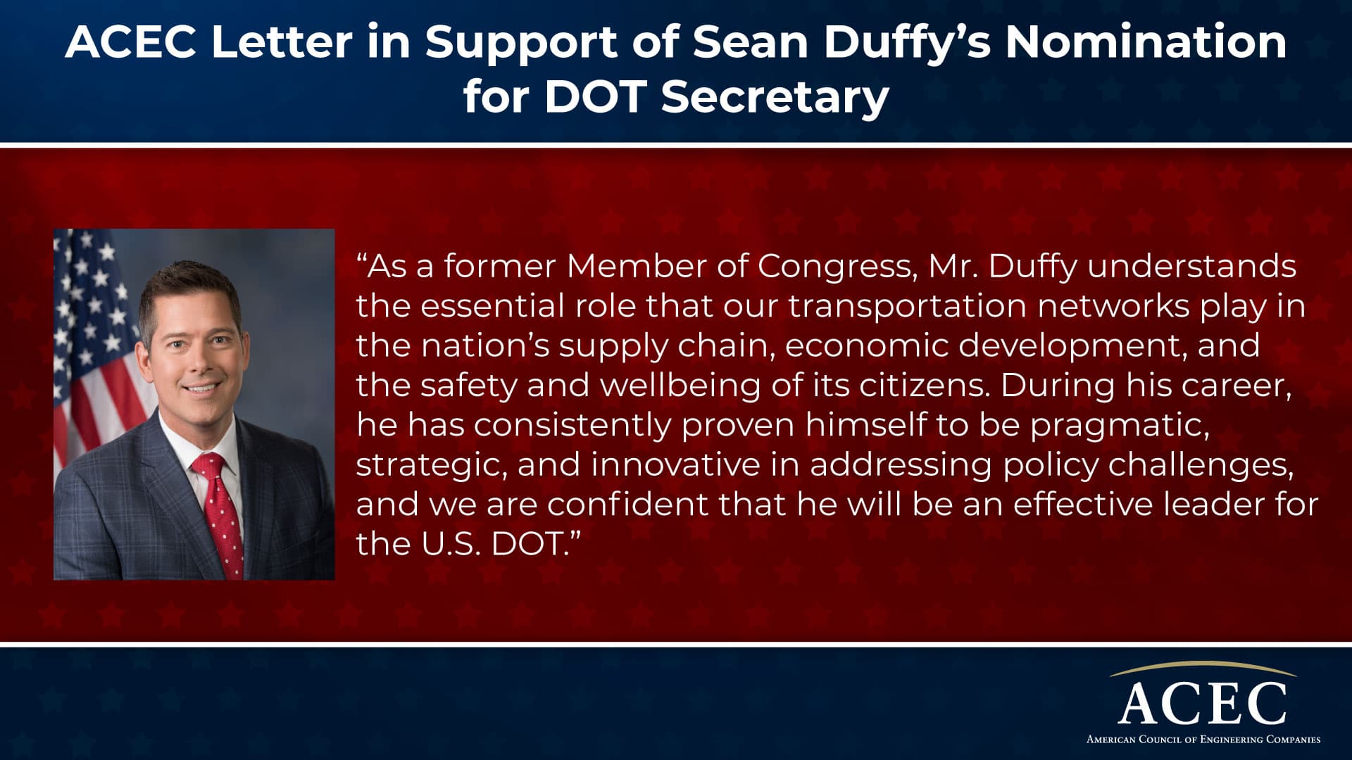 Watch the Senate Confirmation Hearing for Sean Duffy at DOT - ACEC